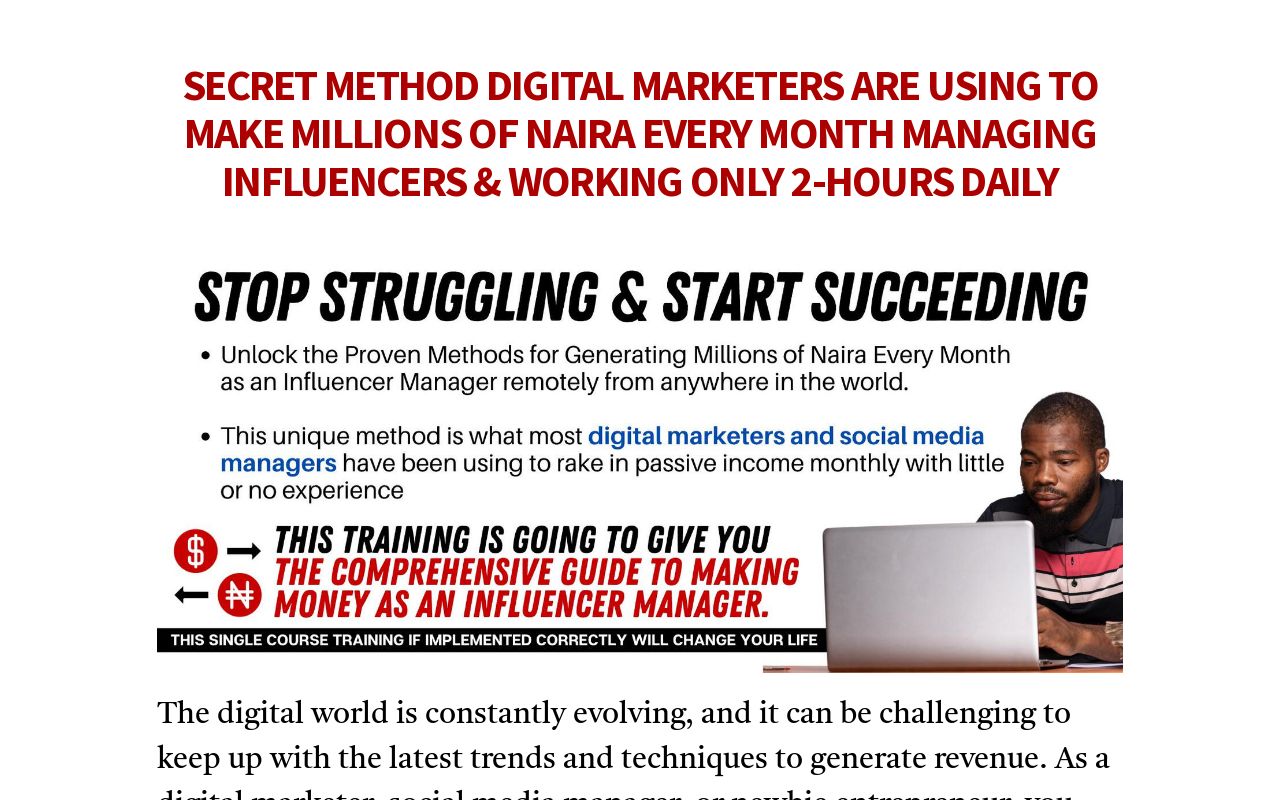 The Ultimate Masterclass for Making Money Online as an Influencer Manager